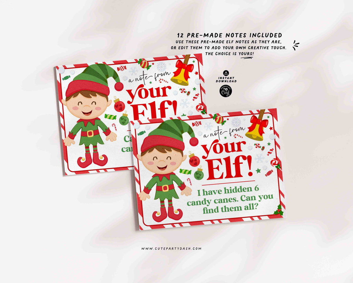 Editable Elf Notes Printable INSTANT DOWNLOAD – Cute Party Dash