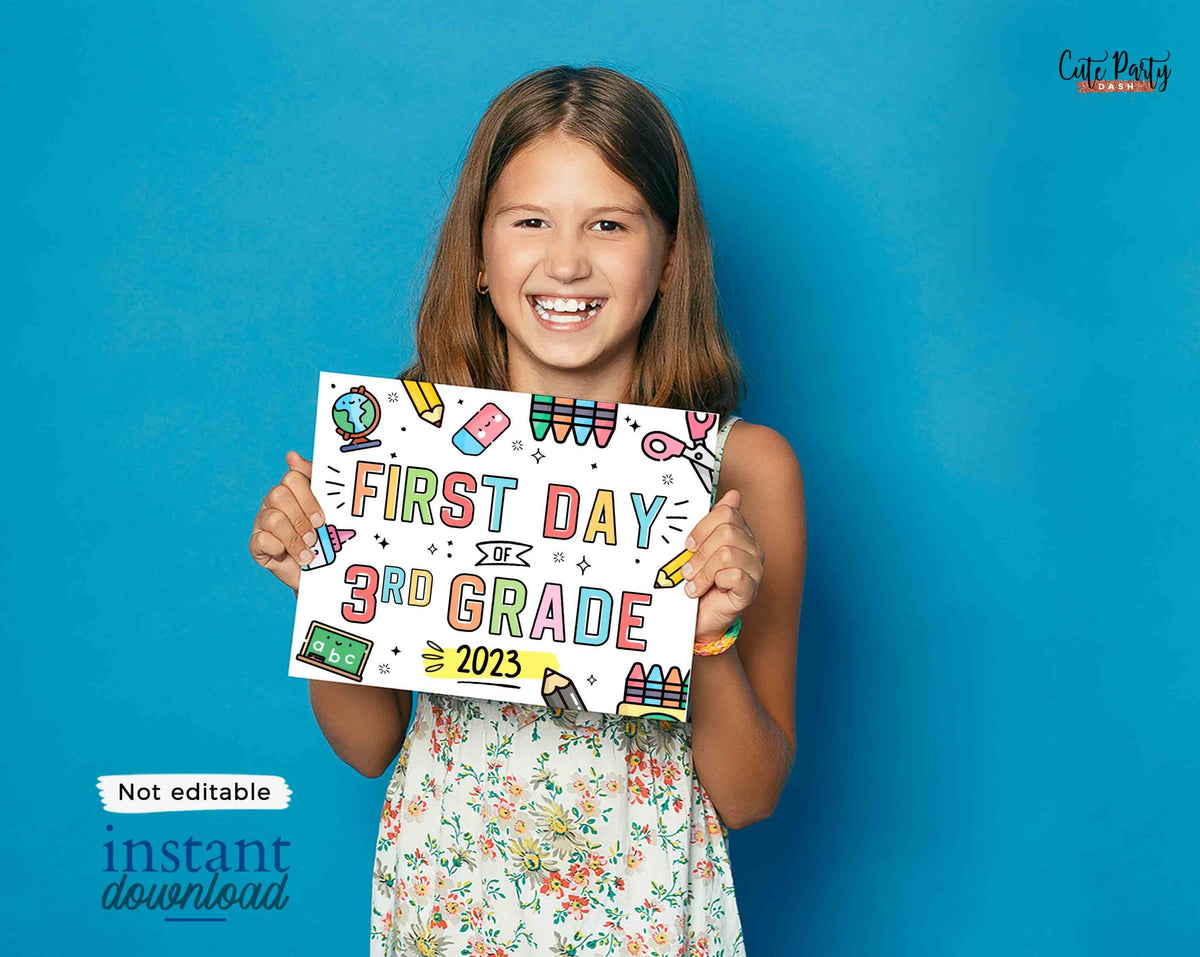 First Day of School Sign INSTANT DOWNLOAD 1st Day of 3rd Grade – Cute ...