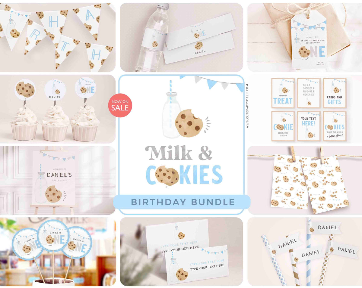 Minimalist Milk & Cookies themed Birthday Party Printable Decorations ...