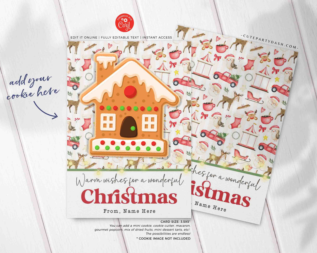 Mini Cookie Card teacher Gift Holidays Cookie Card Printable – Cute ...