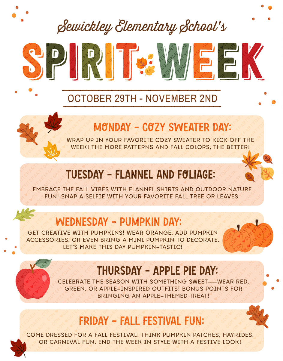 Editable Fall Spirit Week Sign Printable INSTANT DOWNLOAD – Cute Party Dash