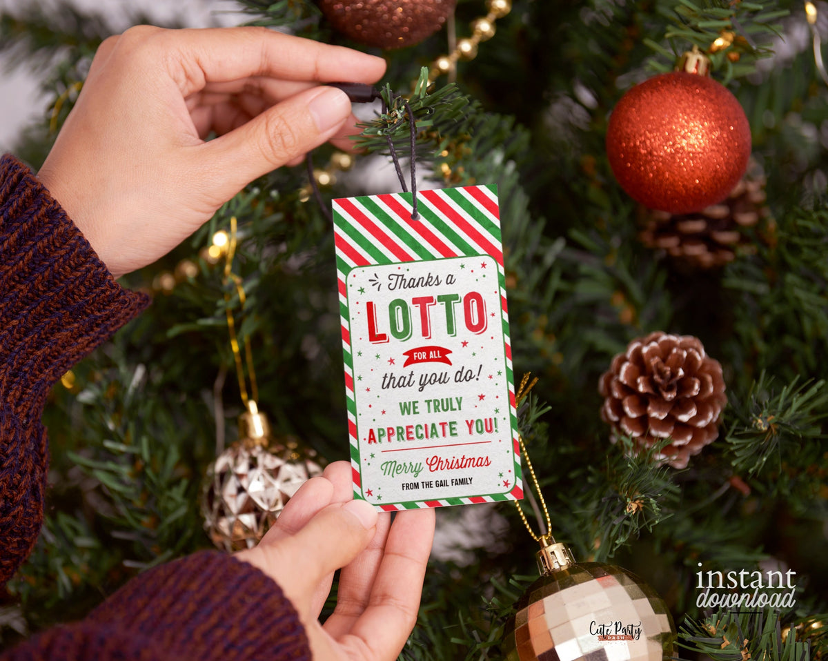 Thanks a Lotto for All you do Christmas Lottery Gift Tag INSTANT ...