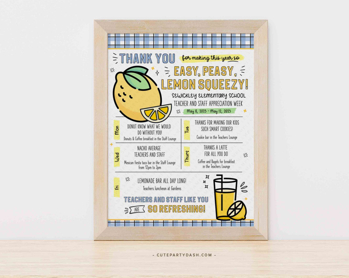 Lemon Themed Teacher Appreciation Week Itinerary – Cute Party Dash