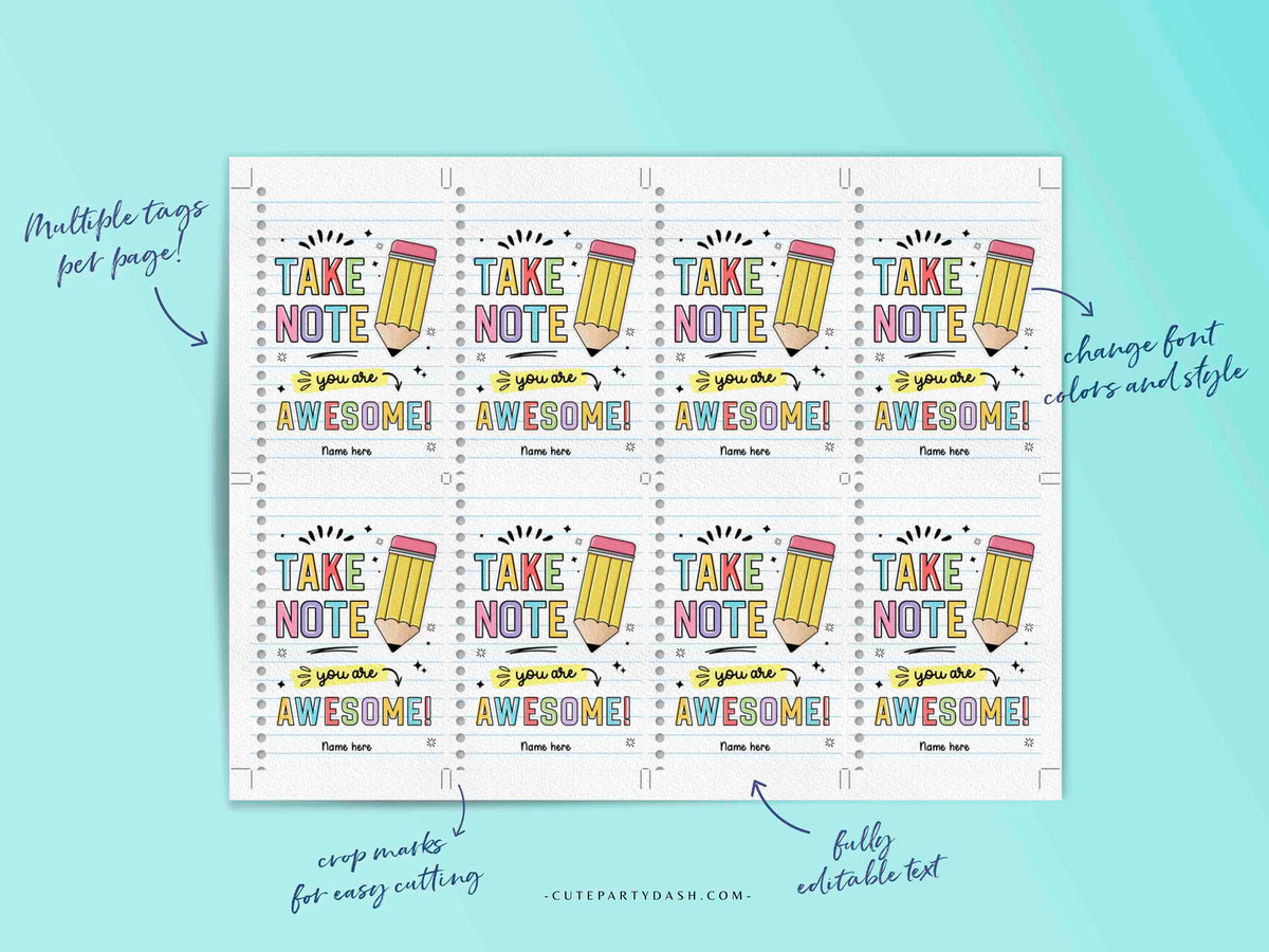 Printable Take Note, You are awesome gift Tags – Cute Party Dash