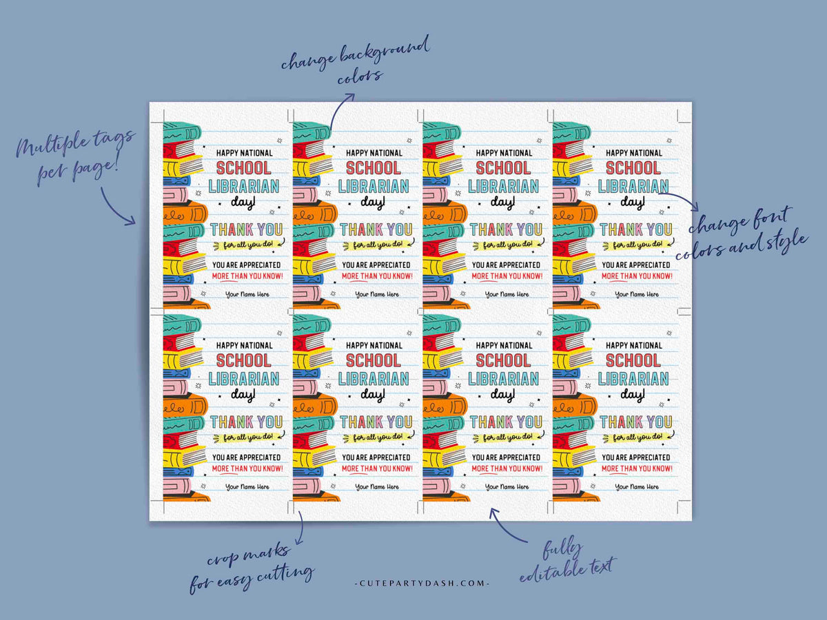 School Librarian Appreciation Gift Tag – Cute Party Dash