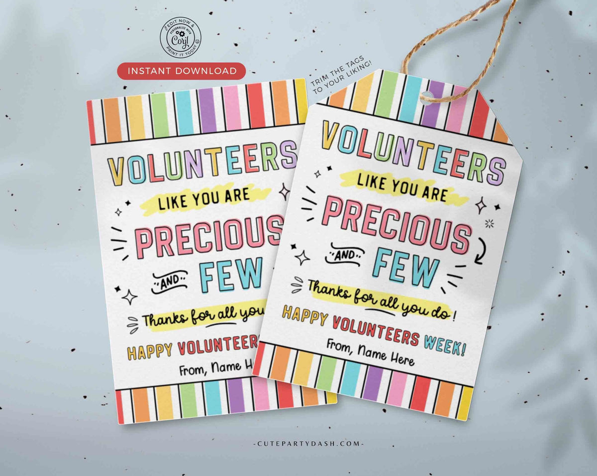 Volunteer Appreciation Gifts Tag Editable Printable Volunteer Thank Yo ...