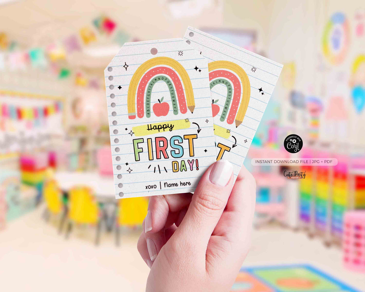 Happy First Day of School Rainbow Gift Tag – Cute Party Dash