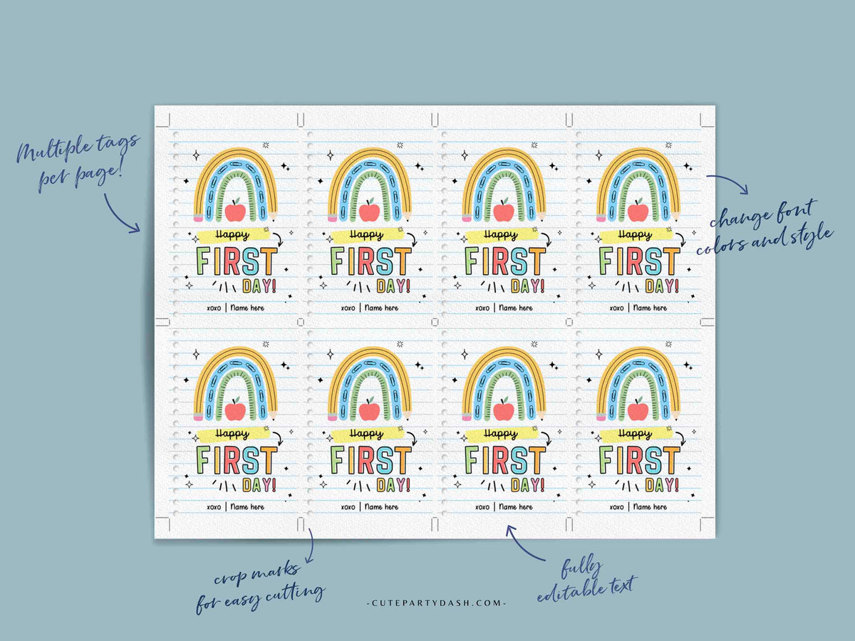 Happy First Day of School Rainbow Gift Tag – Cute Party Dash