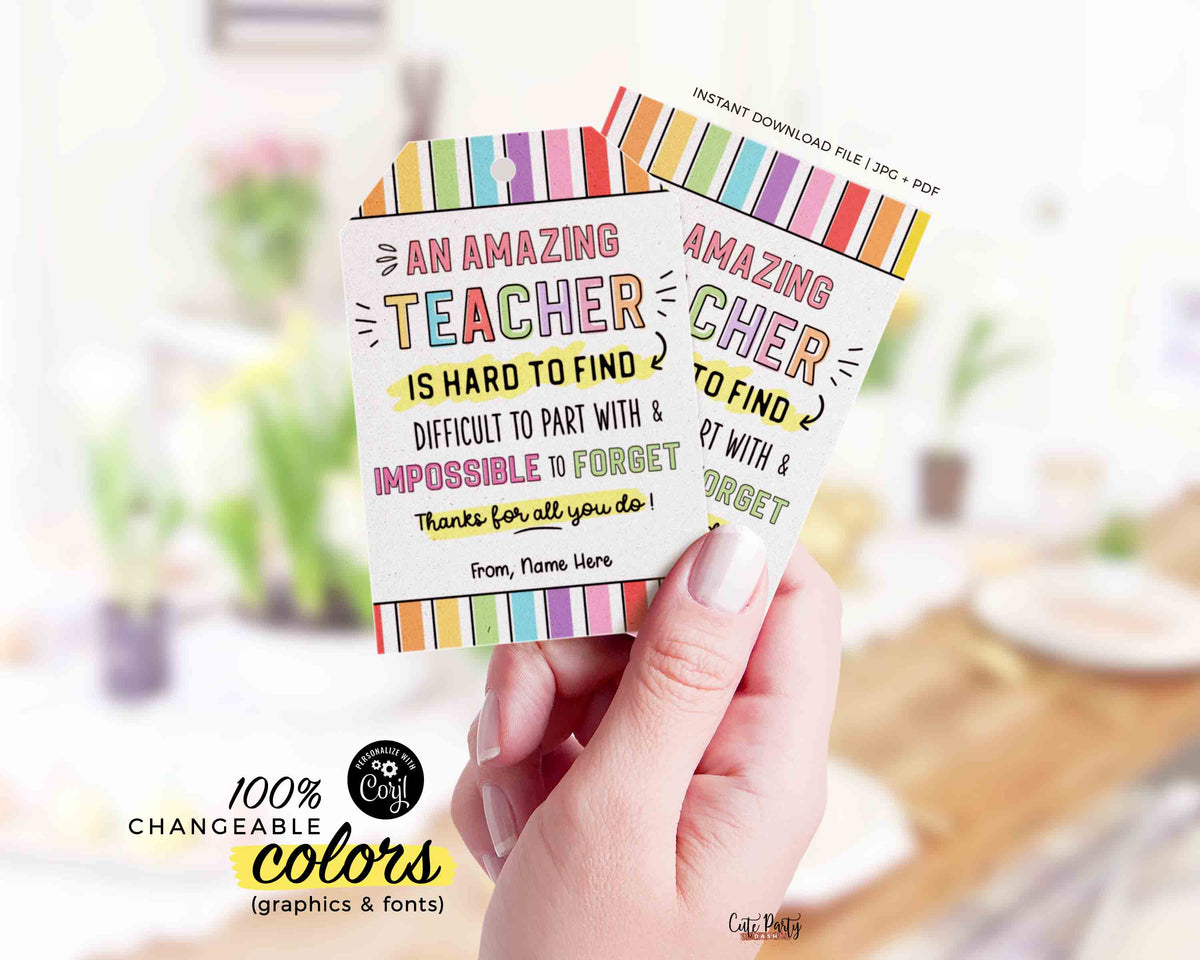 Teacher Thank you Gift Tag Editable Teacher Appreciation Week Gift ...