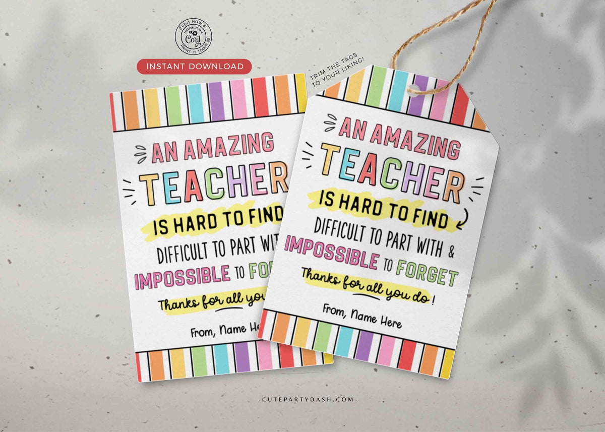 Teacher Thank you Gift Tag Editable Teacher Appreciation Week Gift ...