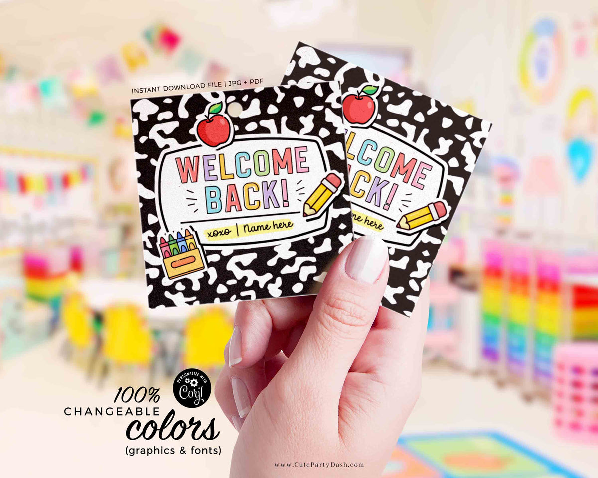 Welcome Back to School Teacher Gift Tags template – Cute Party Dash