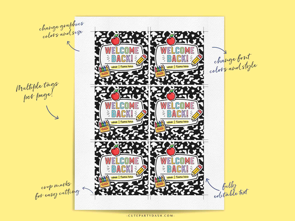 Welcome Back to School Teacher Gift Tags template – Cute Party Dash