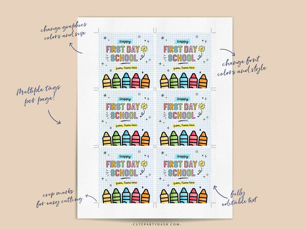 Welcome Back to School Teacher Gift Tags template – Cute Party Dash