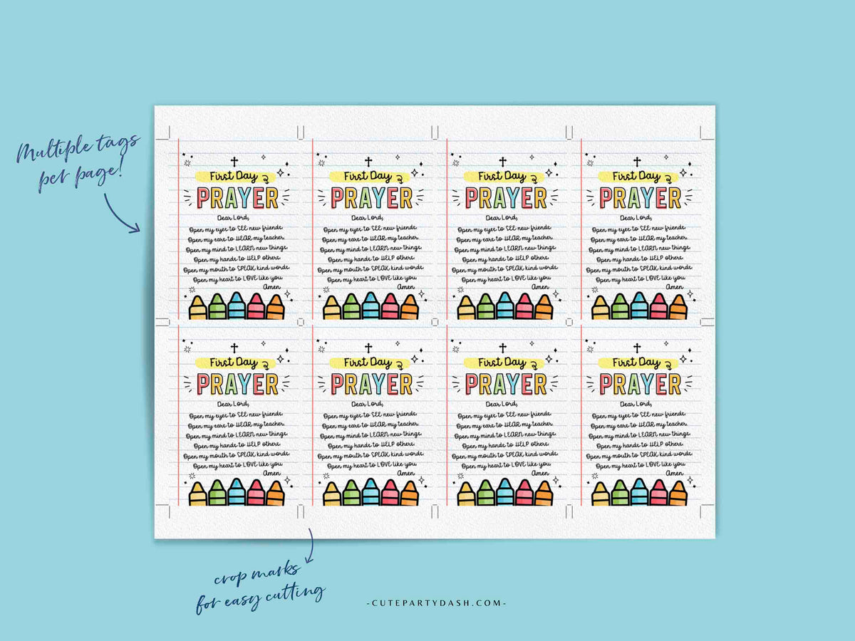 Sunday School Printable First Day of School Prayer Tag – Cute Party Dash