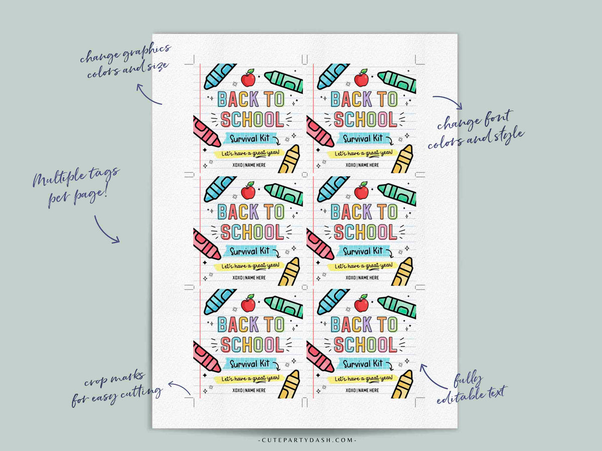 Printable Back to School Survival Kit gift tags – Cute Party Dash