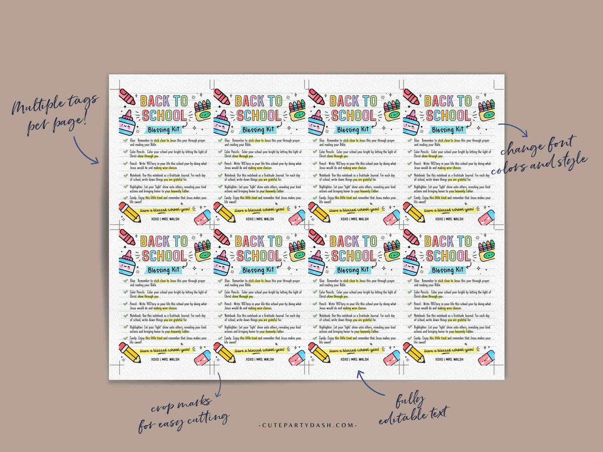 Back to School Blessing Kit Itags NSTANT DOWNLOAD – Cute Party Dash