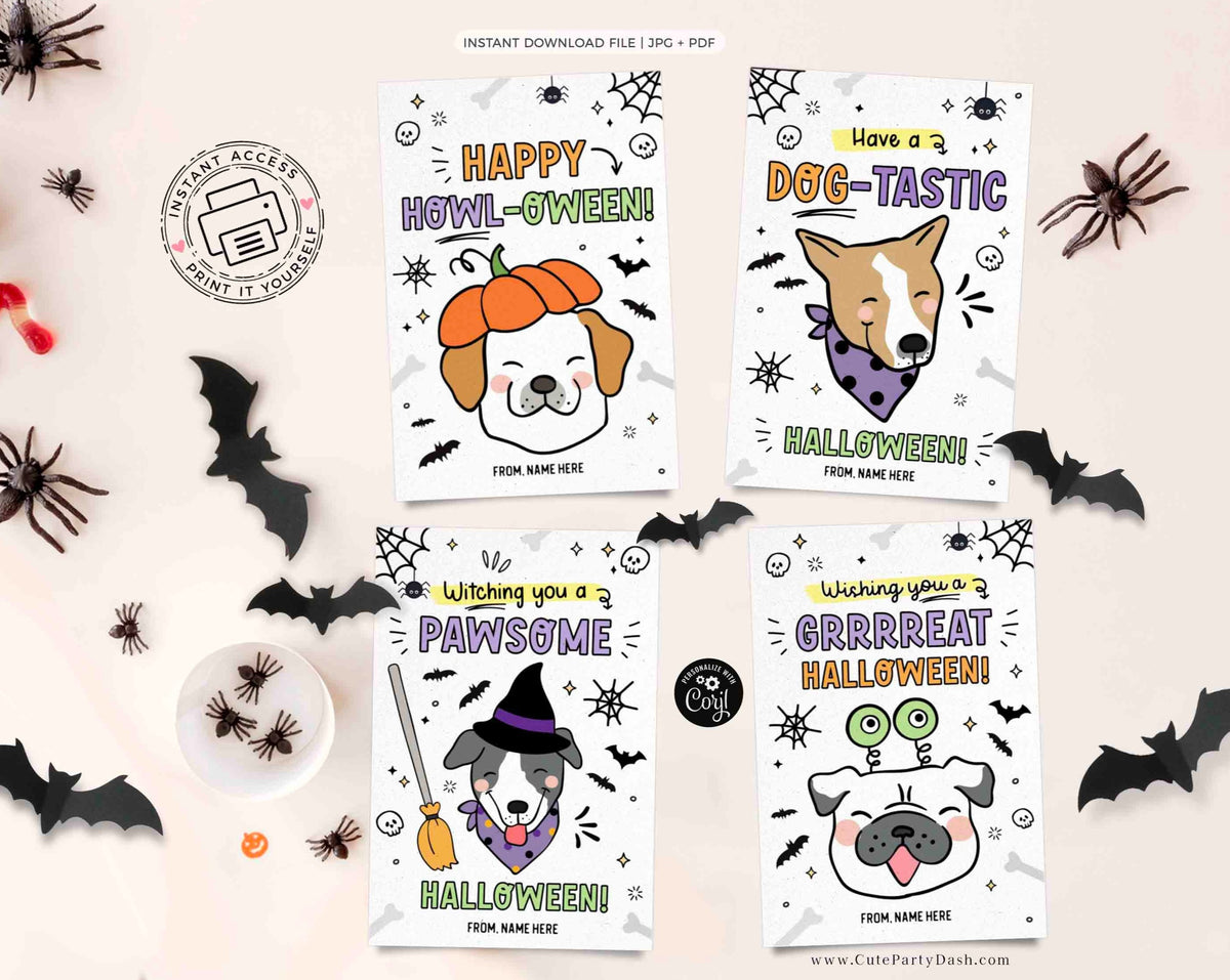 Happy Halloween Dog Pun Printable Gift Tags Bundle – Cute Party Dash