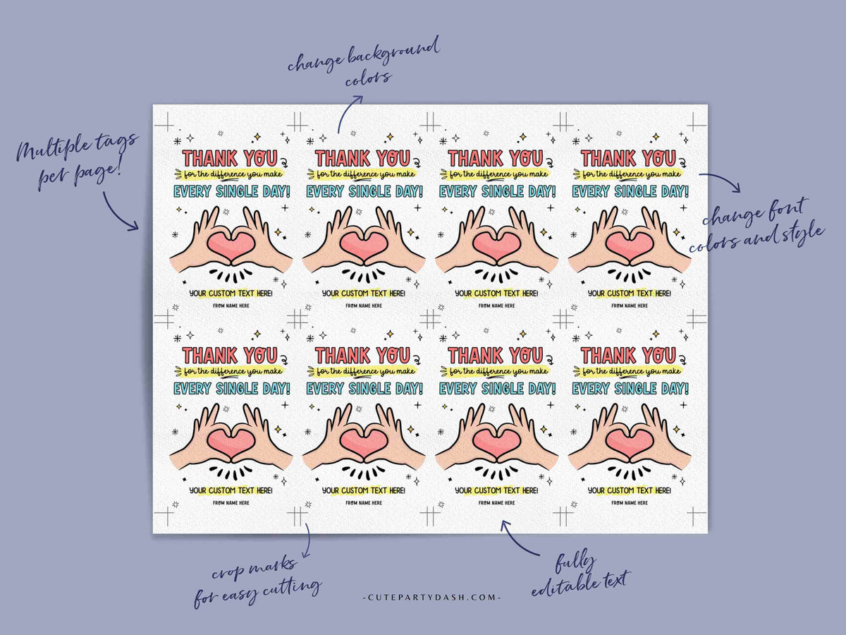 Thank You For all you do Gift Tag Printable Editable Teacher ...