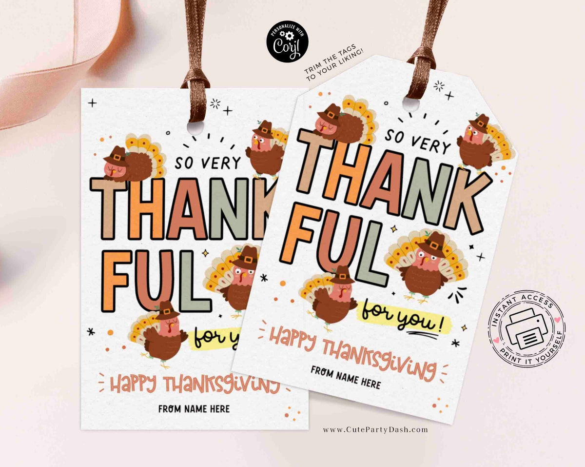 Thanksgiving Thankful for You Gift Tag Printable INSTANT DOWNLOAD ...