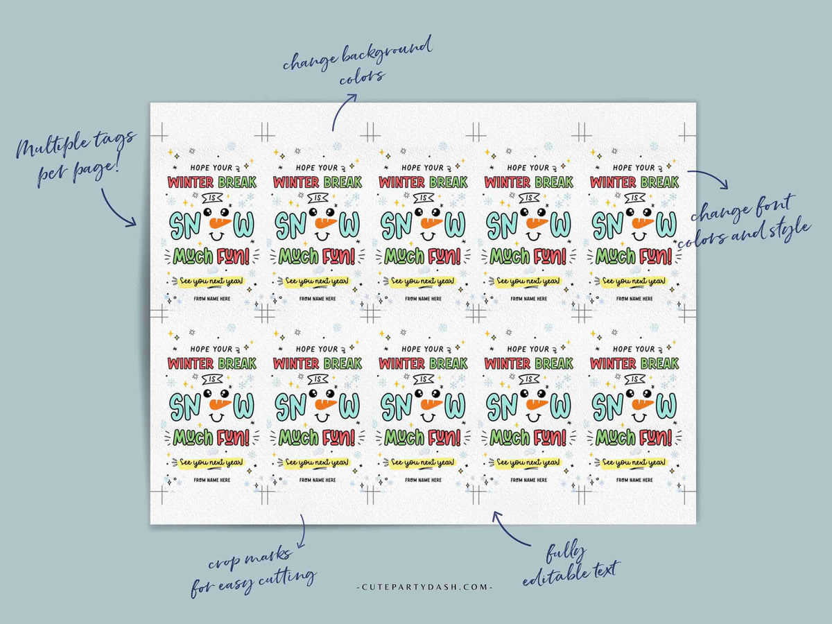 Editable School's Out Winter Break Christmas Gift Tag Printable INSTANT ...