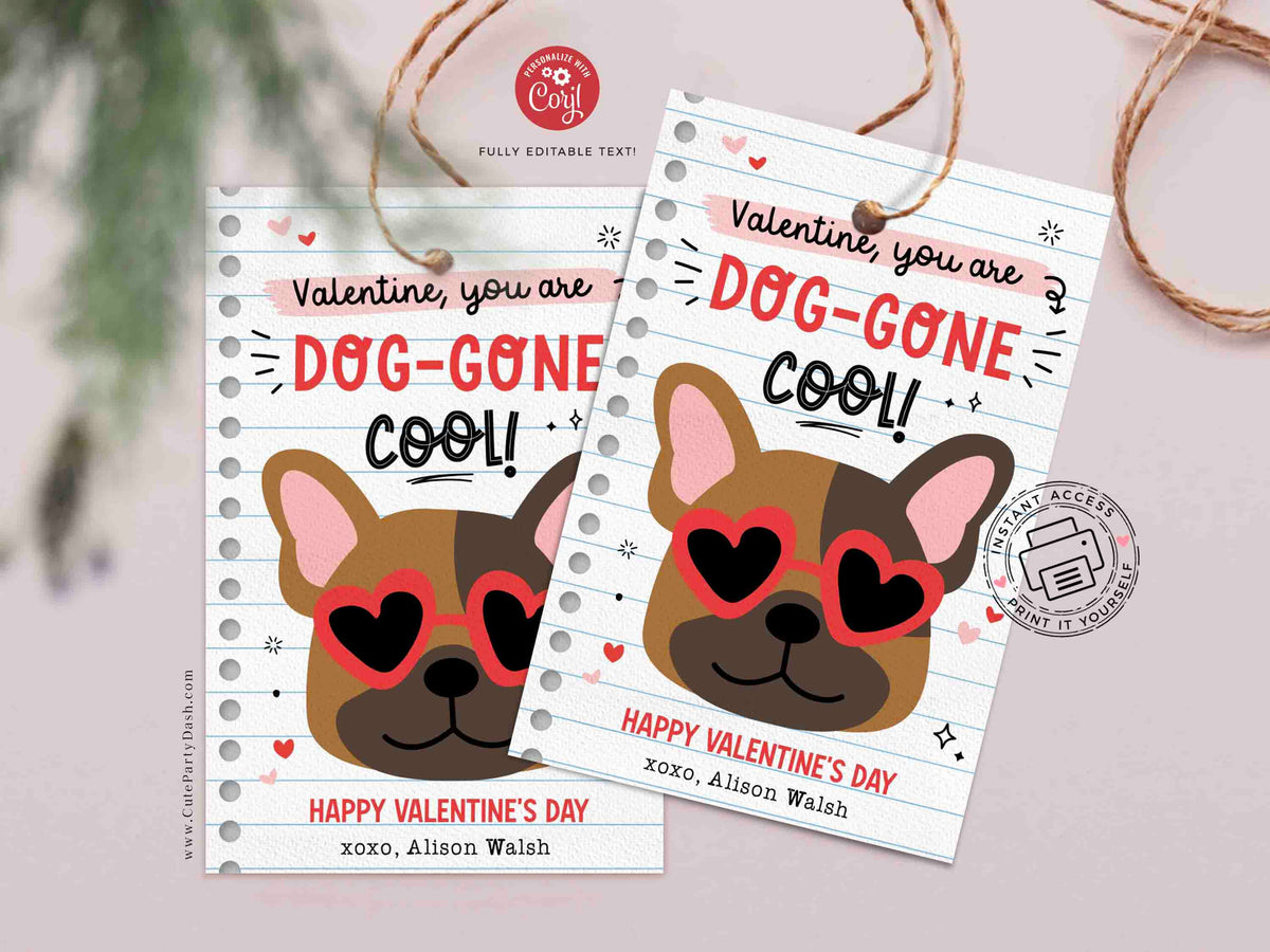 Printable Dog Valentine's Day Card Tags INSTANT DOWNLOAD – Cute Party Dash