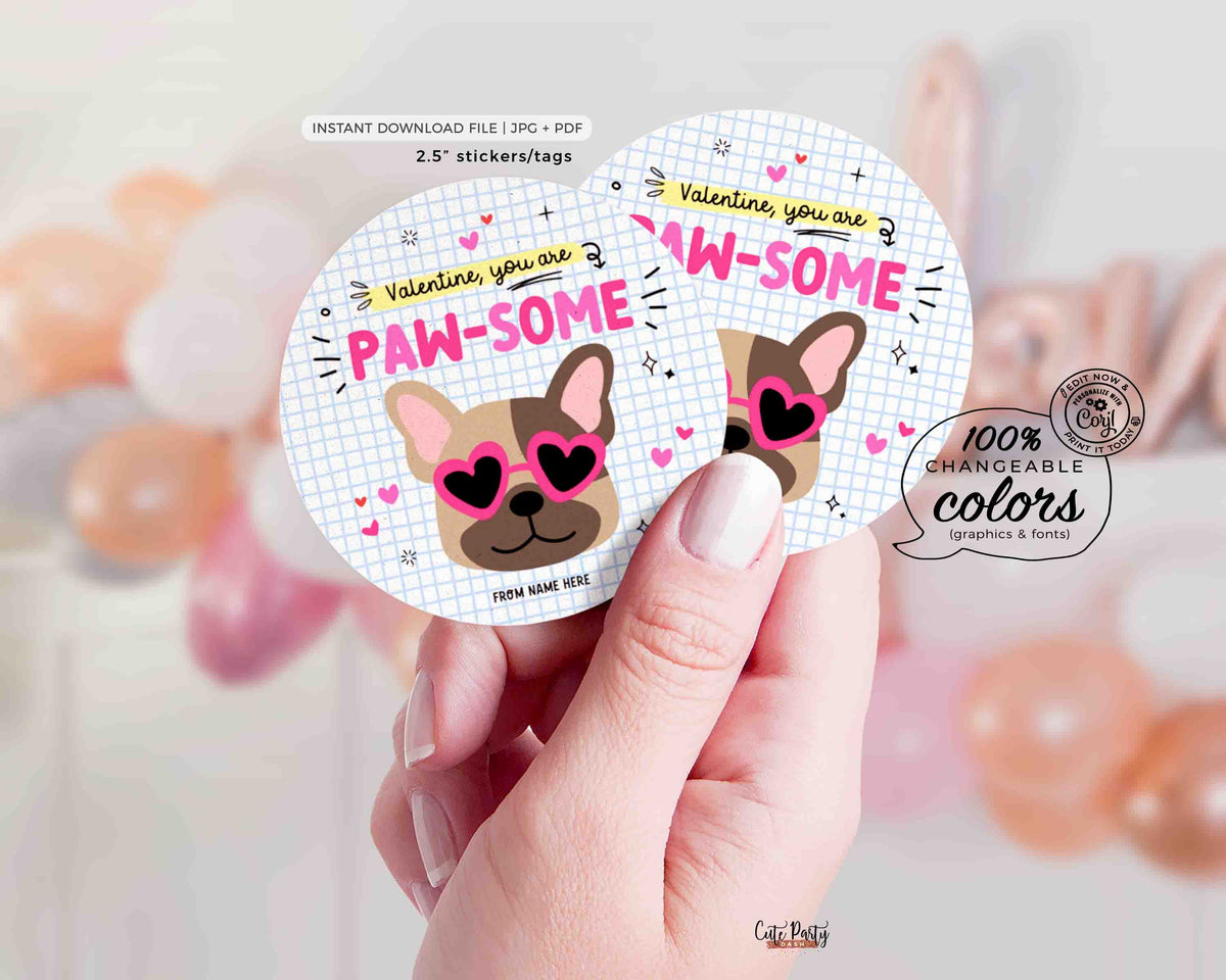 Printable Dog Valentine's Day stickers Tags INSTANT DOWNLOAD – Cute ...