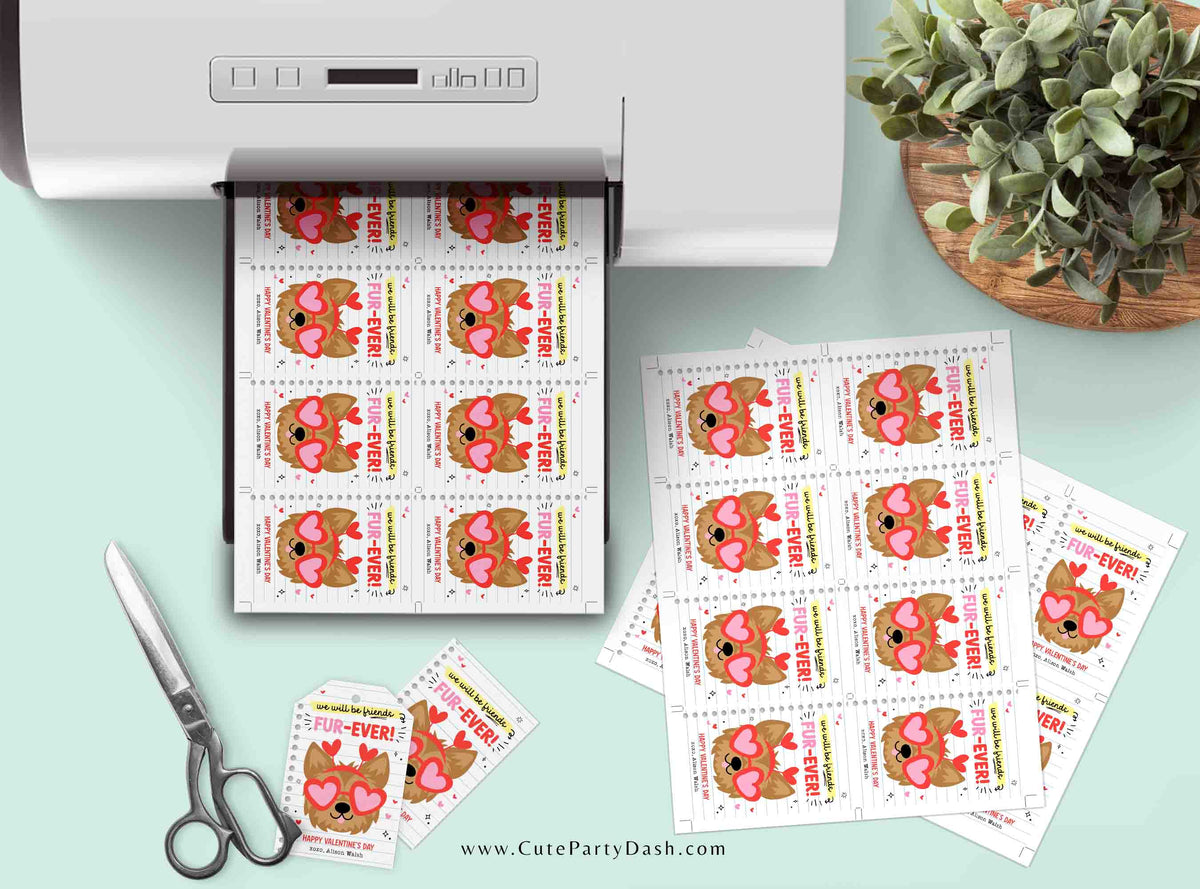 Printable Dog Valentine's Day Card Tags INSTANT DOWNLOAD – Cute Party Dash