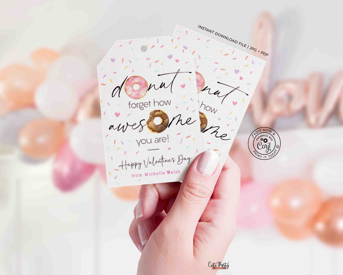 Donuts Valentines Day Gift Tag Printable INSTANT DOWNLOAD – Cute Party Dash