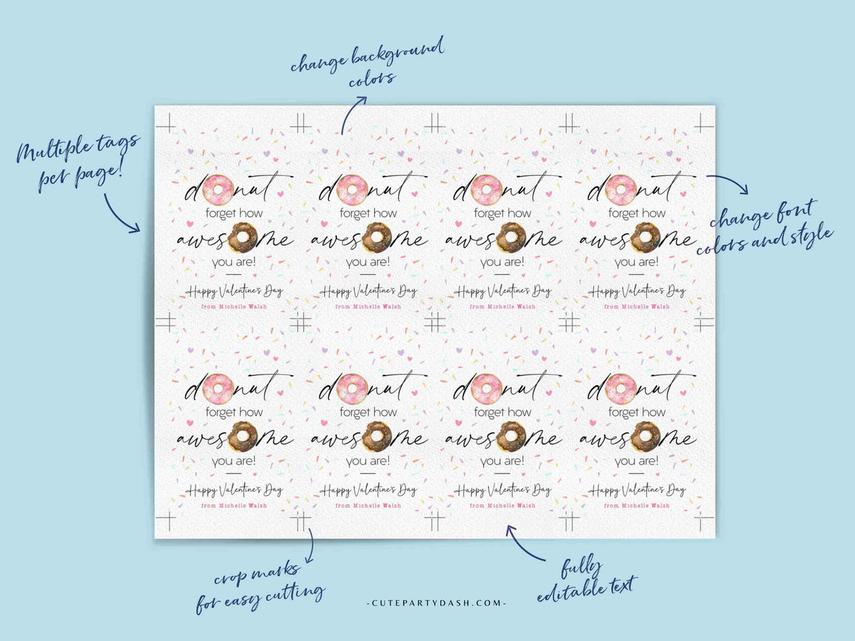 Donuts Valentines Day Gift Tag Printable INSTANT DOWNLOAD – Cute Party Dash