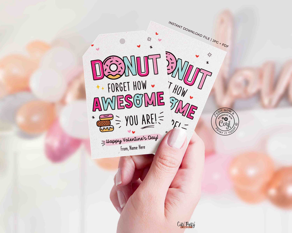 Donuts Valentines Day Gift Tag Printable INSTANT DOWNLOAD – Cute Party Dash