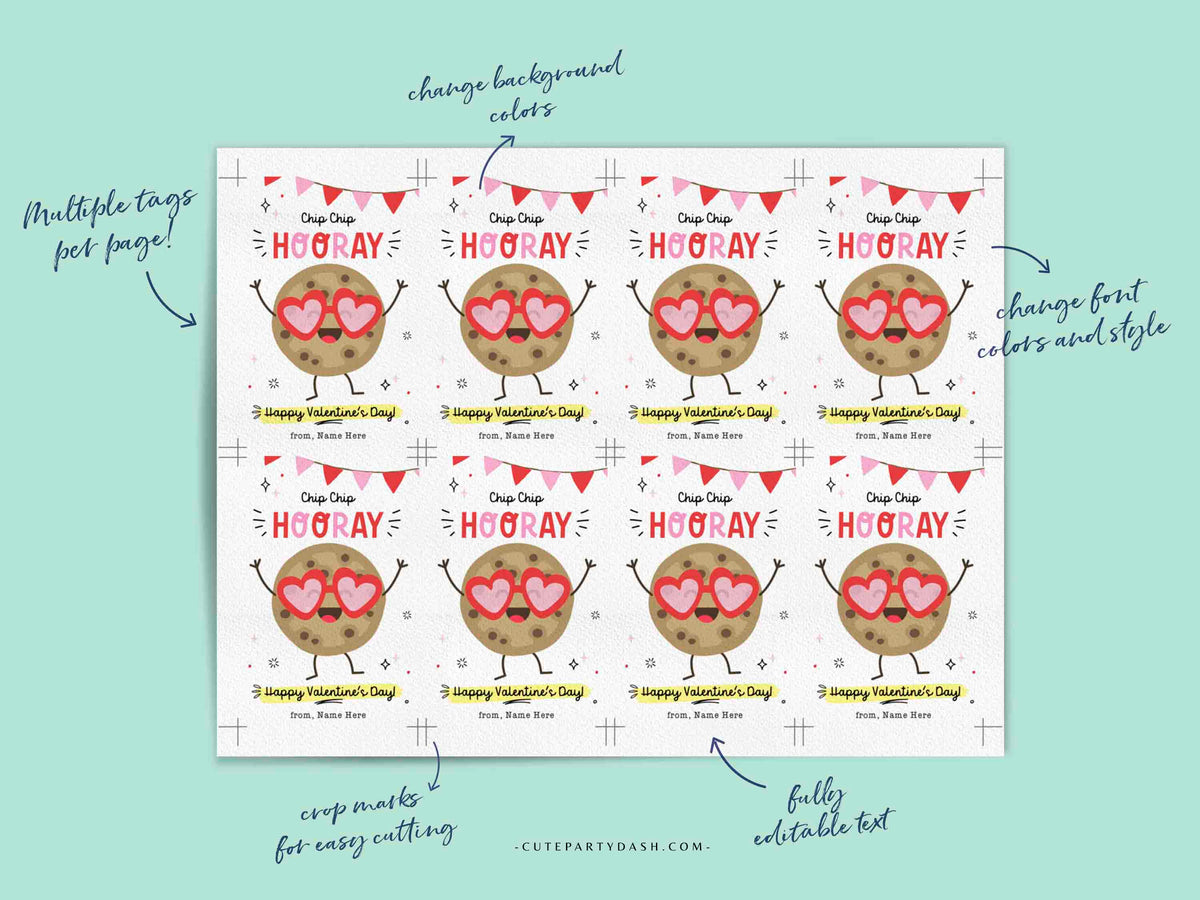 Valentine's Day Cookie Tag Printable INSTANT DOWNLOAD – Cute Party Dash
