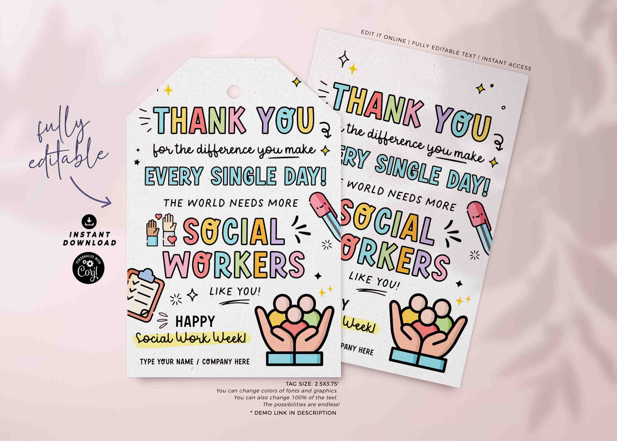 Social Worker's Month Gift Tags Printable INSTANT DOWNLOAD – Cute Party Dash