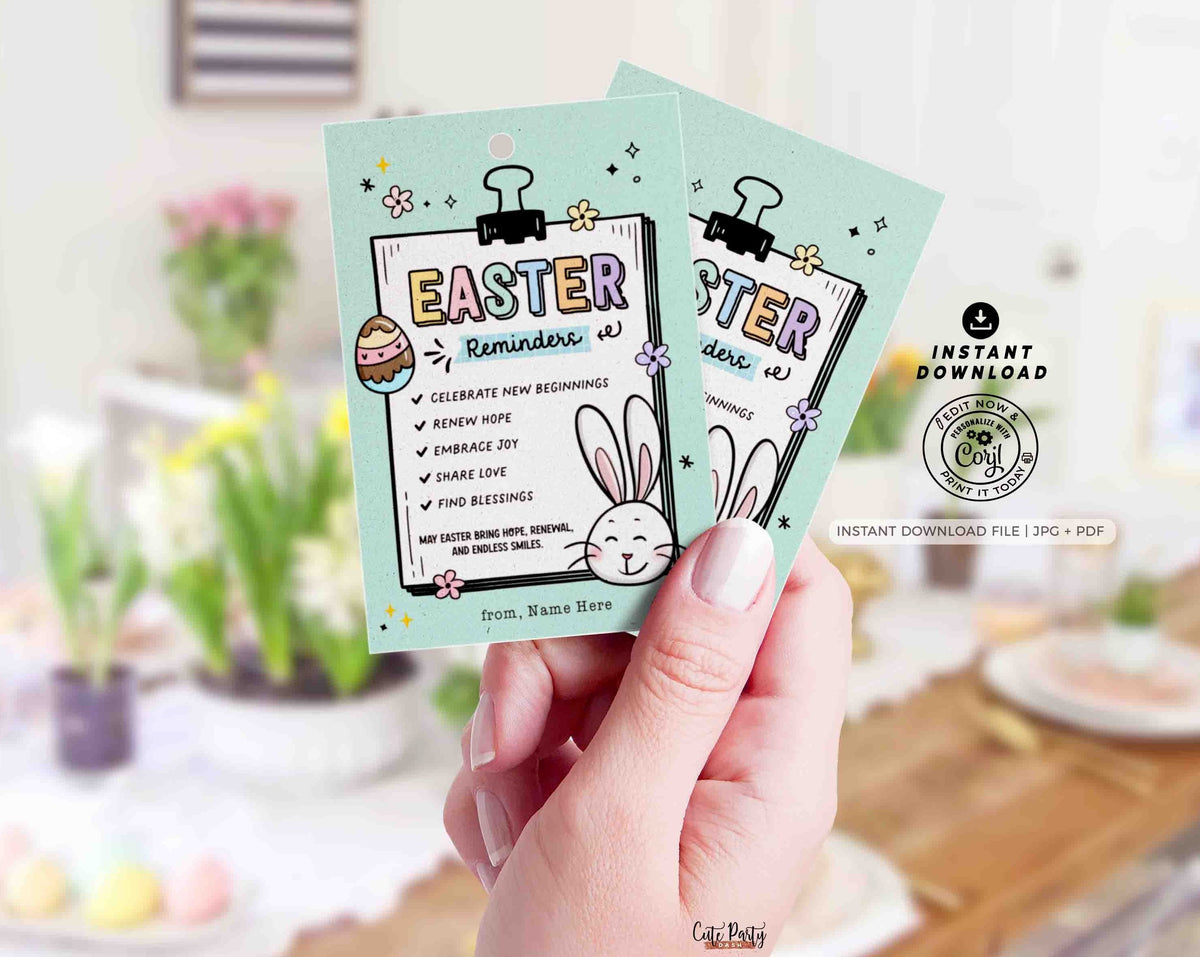 Easter Wishes Gift Tag Printable INSTANT DOWNLOAD – Cute Party Dash
