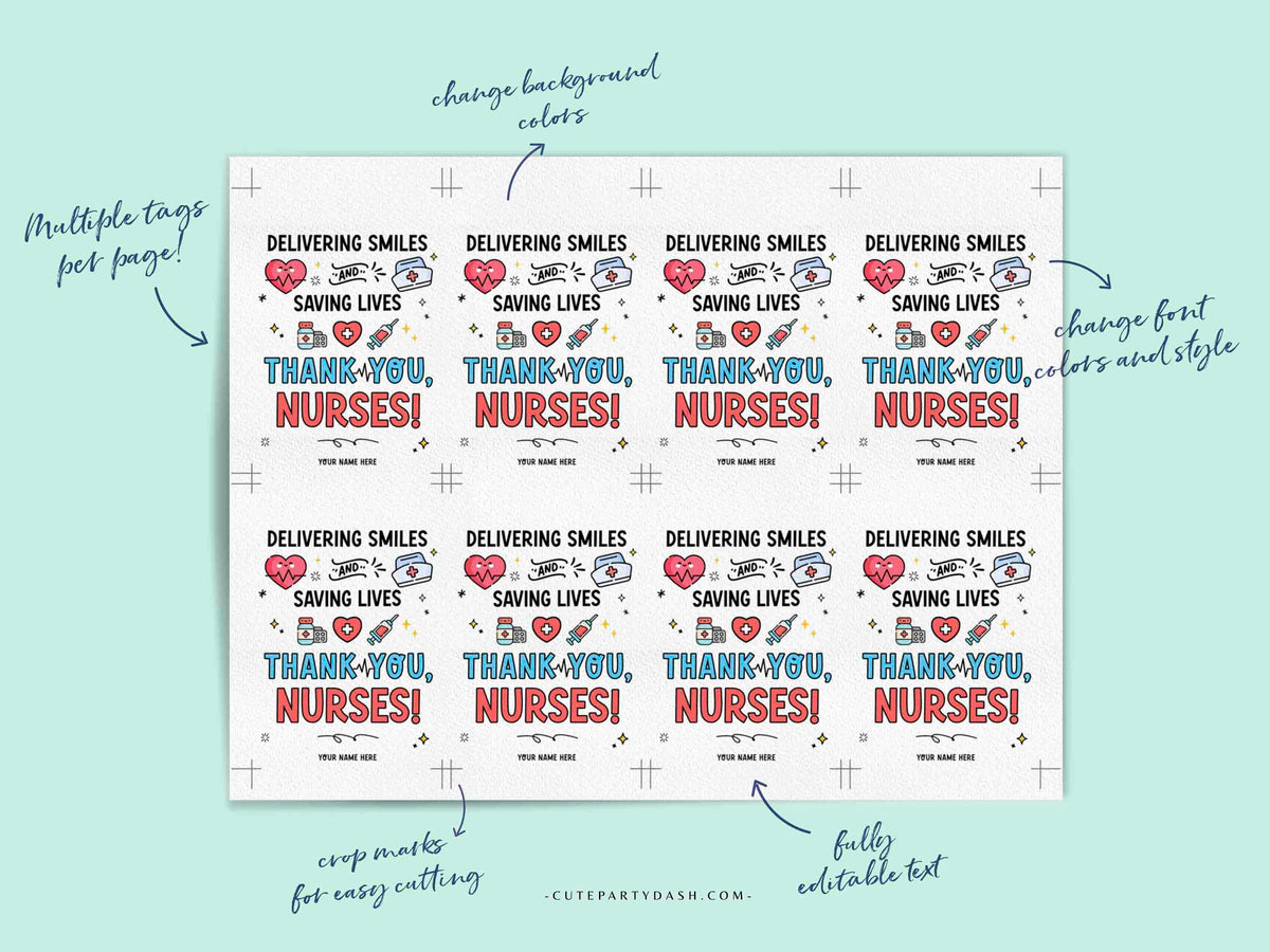 Nurses Week Gift Tags Printable INSTANT DOWNLOAD – Cute Party Dash