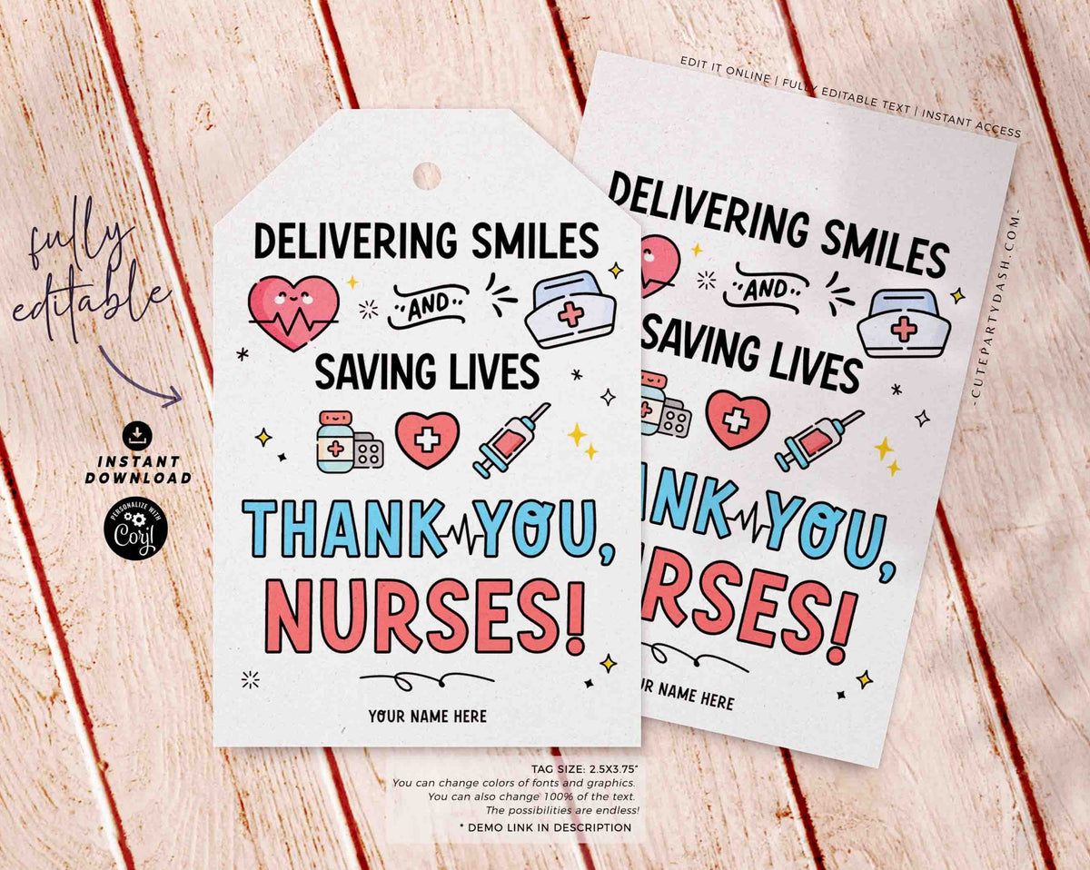 Nurses Week Gift Tags Printable INSTANT DOWNLOAD – Cute Party Dash