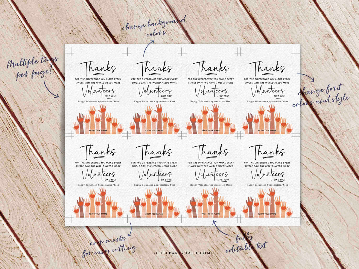 Volunteers Week Appreciation Gift Tag INSTANT DOWNLOAD – Cute Party Dash