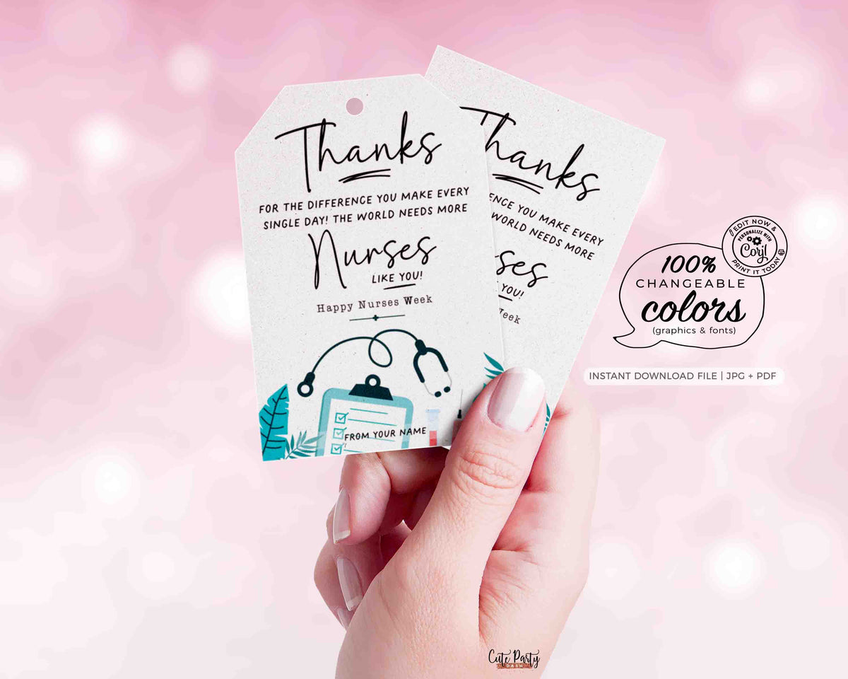 Nurses Week Gift Tags Printable INSTANT DOWNLOAD – Cute Party Dash