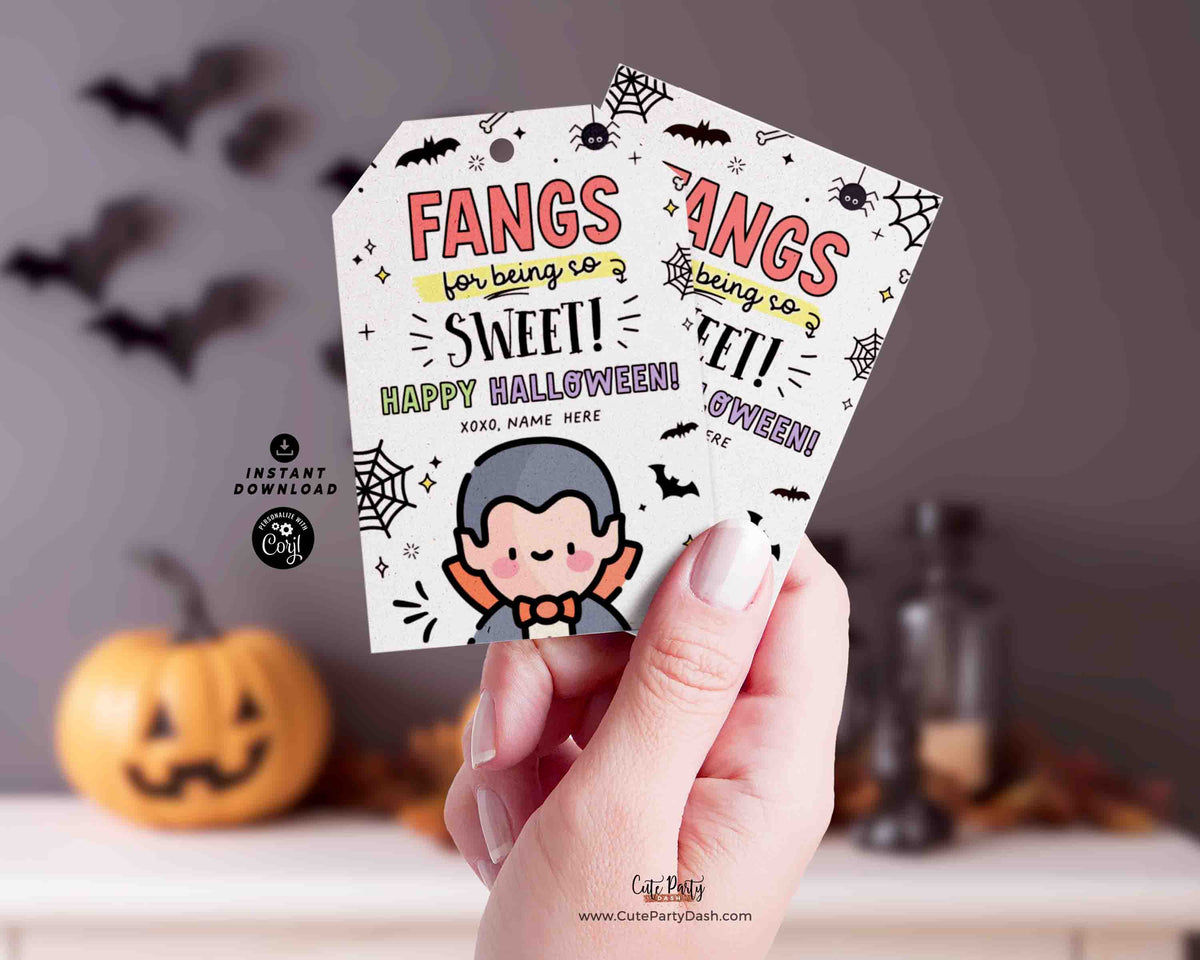 Vampire Halloween Gift Tag Printable INSTANT DOWNLOAD – Cute Party Dash