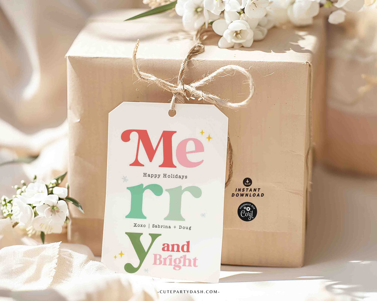 Merry and Bright Christmas Gift Tag Printable INSTANT DOWNLOAD – Cute ...