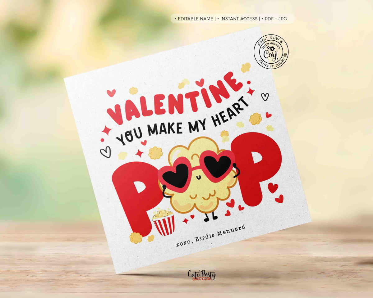 You make my heart Pop Valentine's day Gift Tag Printable INSTANT ...