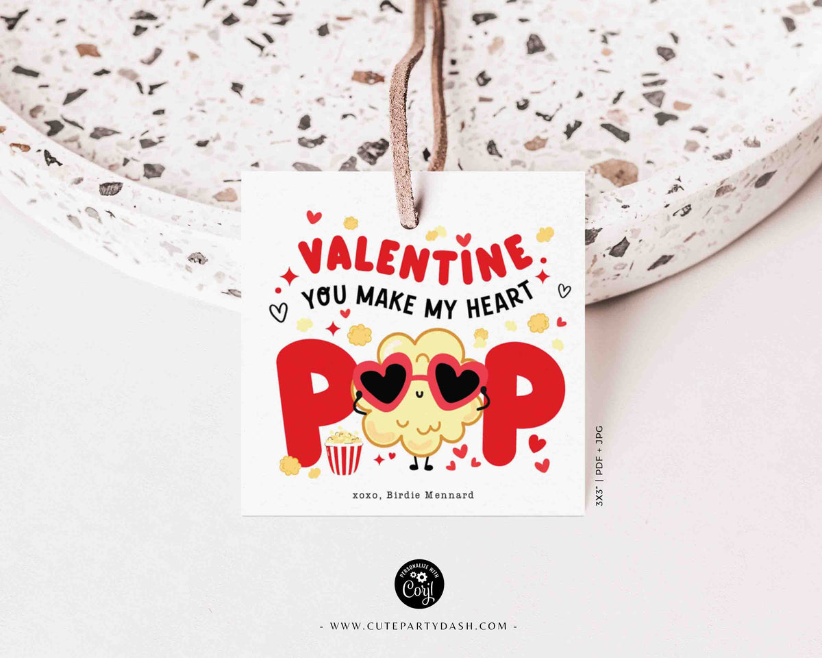You make my heart Pop Valentine's day Gift Tag Printable INSTANT ...