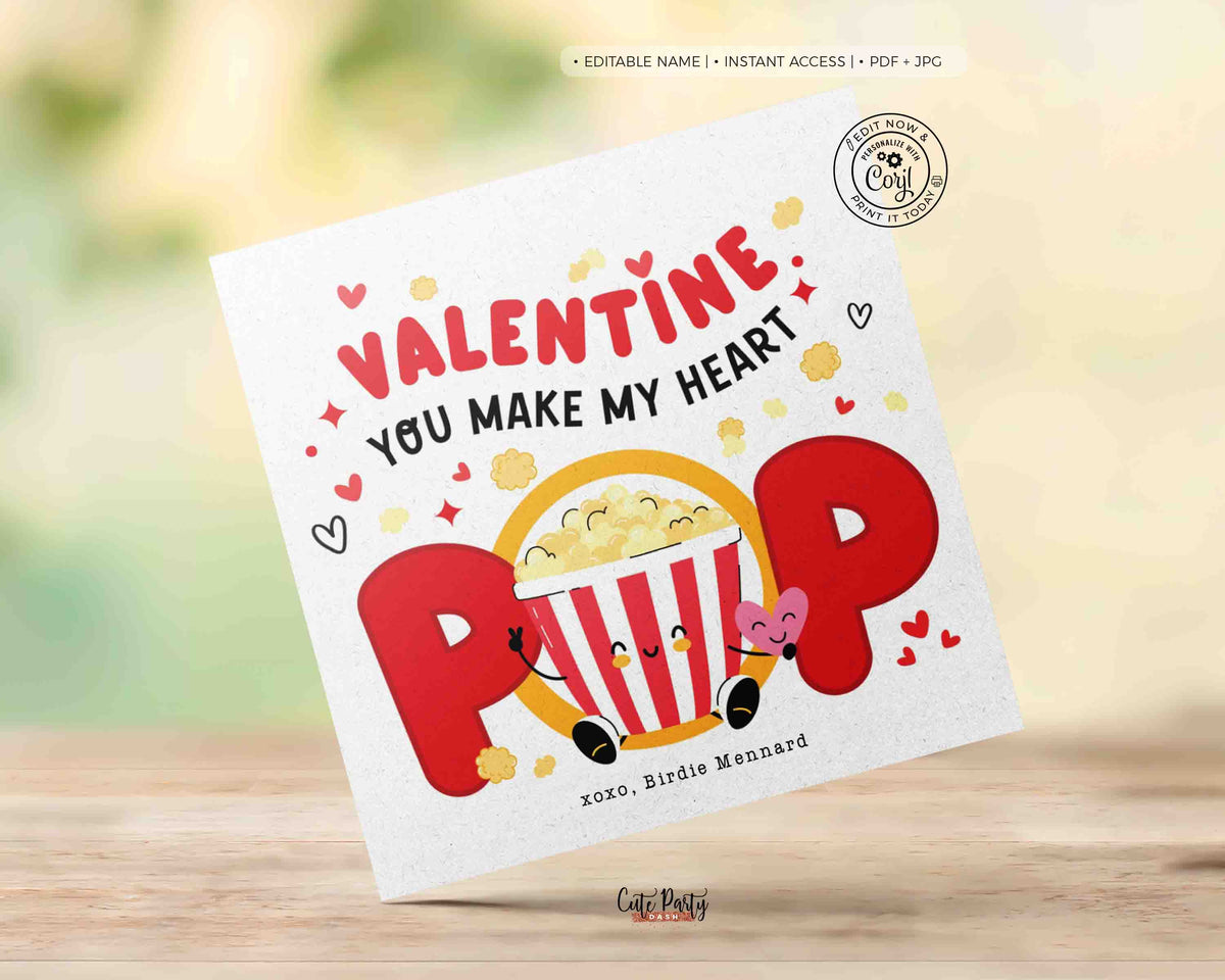 You make my heart Pop Valentine's day Gift Tag Printable INSTANT ...