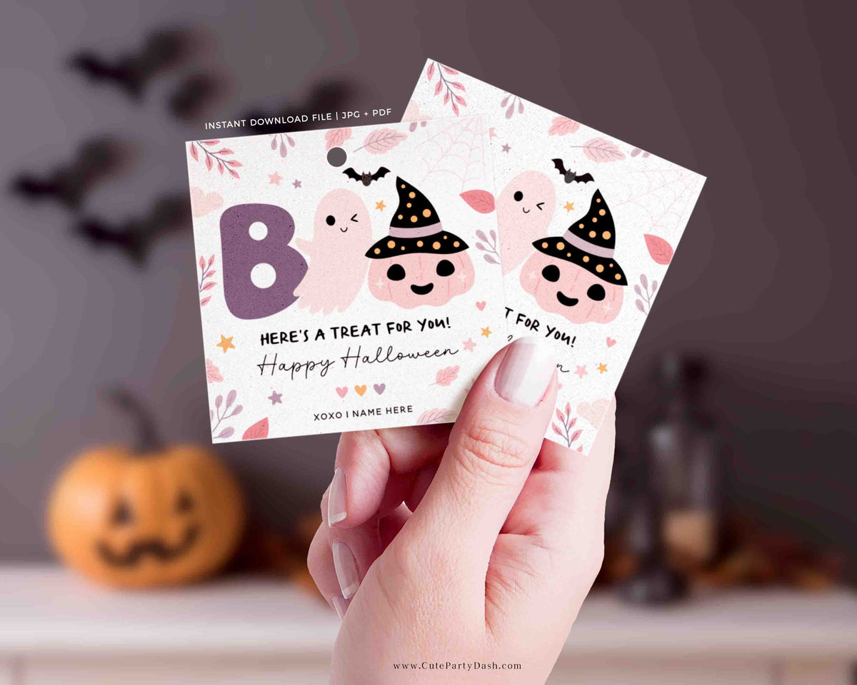 Pink Halloween Boo a Treat for you Gift Tag Template INSTANT DOWNLOAD ...