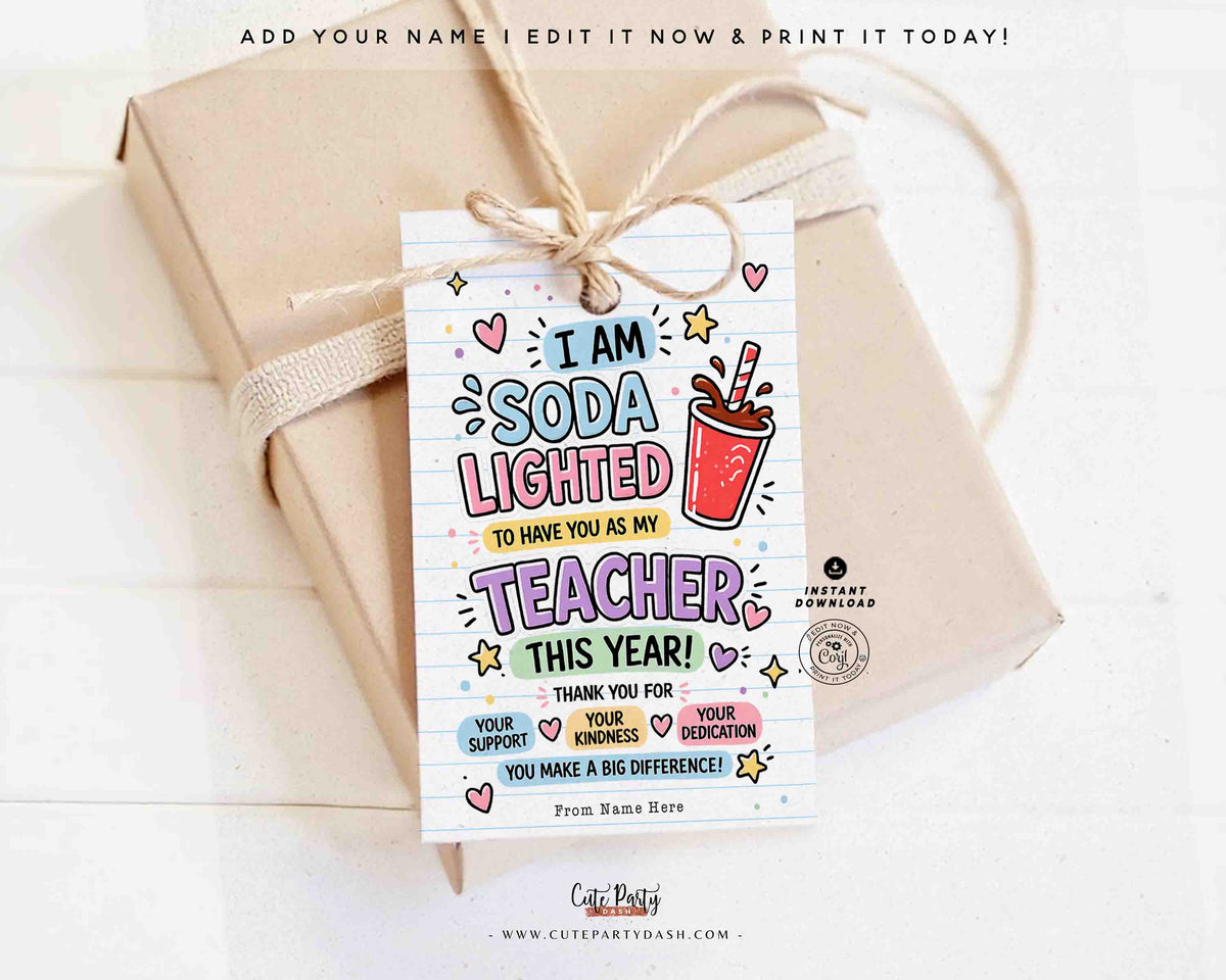 Teacher Appreciation Soda Gift Tag | Thank You Teacher Printable – Cute ...