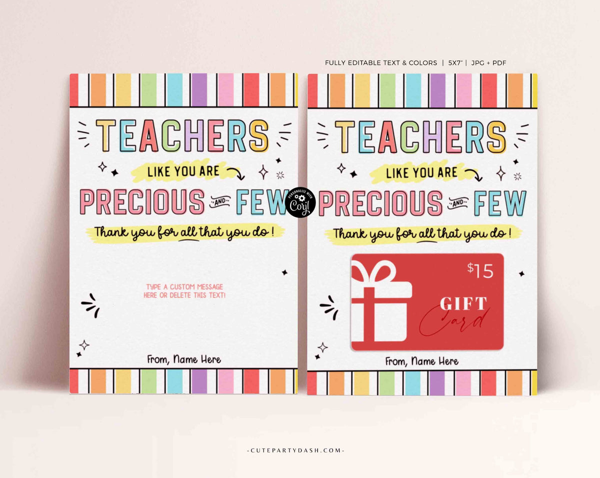 Editable Teacher Thank You Gift Card Holder template – Cute Party Dash