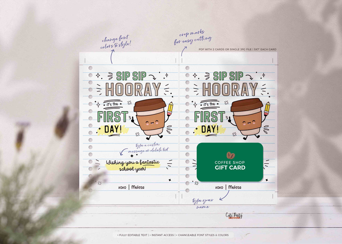 Sip Sip Hooray It's The First Day Gift Card Holder Template – Cute ...