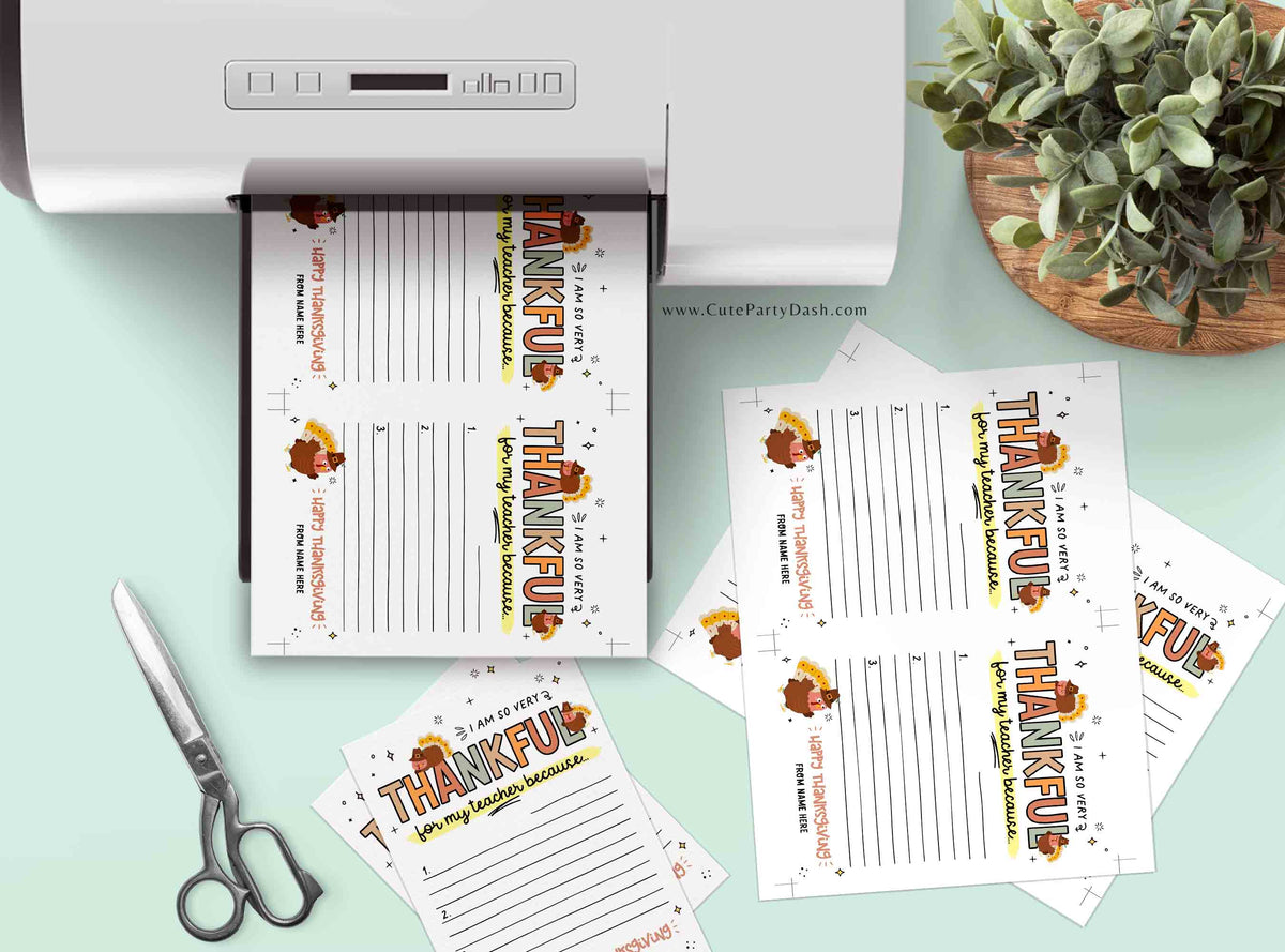 Thankful for you my teacher Thanksgiving Gift Card INSTANT Download ...