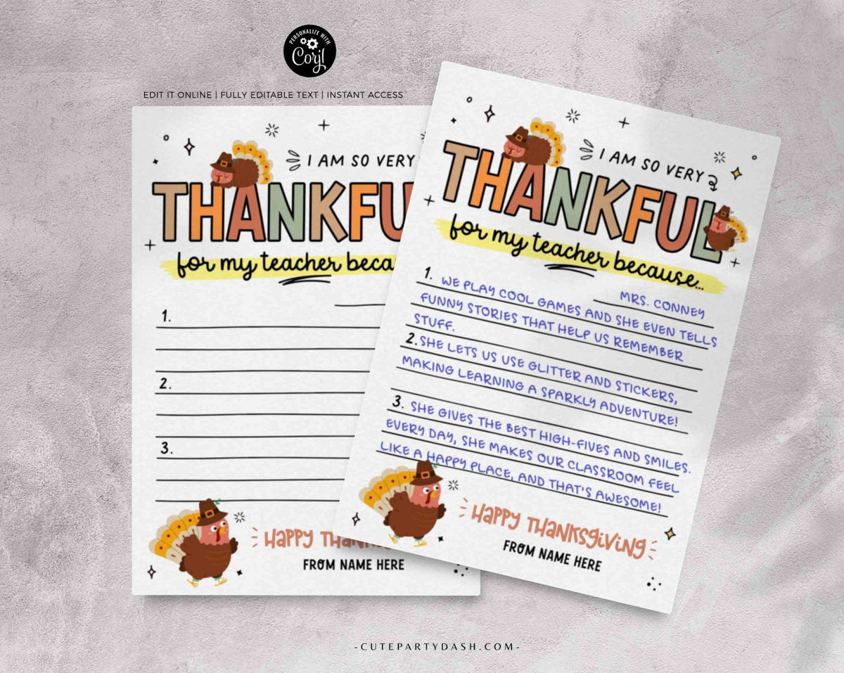 Thankful for you my teacher Thanksgiving Gift Card INSTANT Download ...