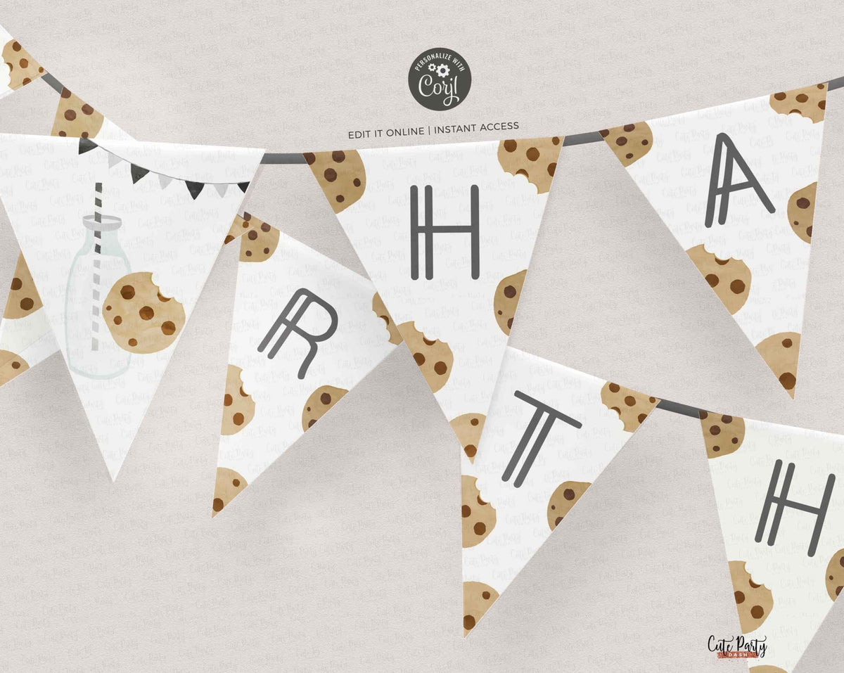 Minimalist Milk and Cookies Birthday Party Pennant Banner – Cute Party Dash