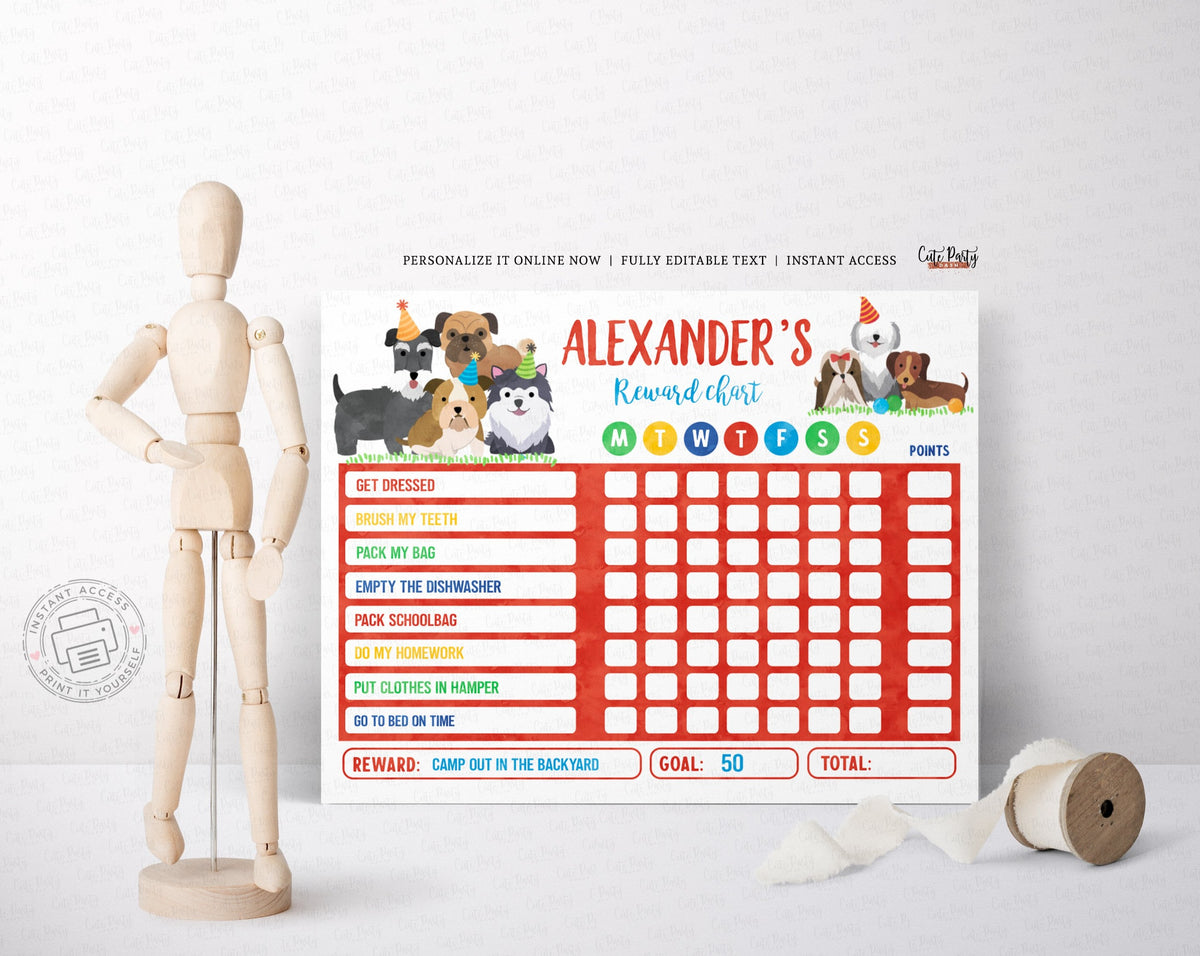 Editable Puppy Dog Reward Chart for kids – Cute Party Dash